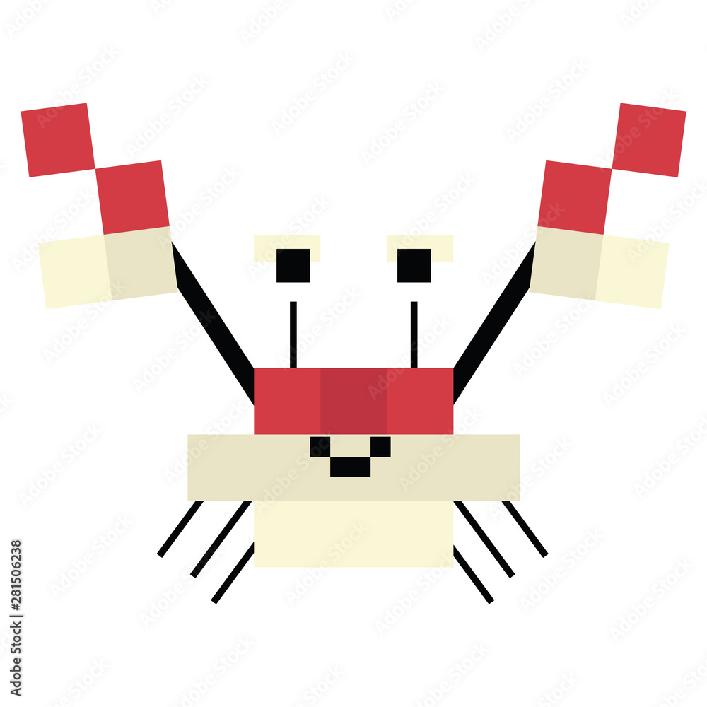 Cute 8 bit crab illustration. Retro game crustacean vector. Pixel ...