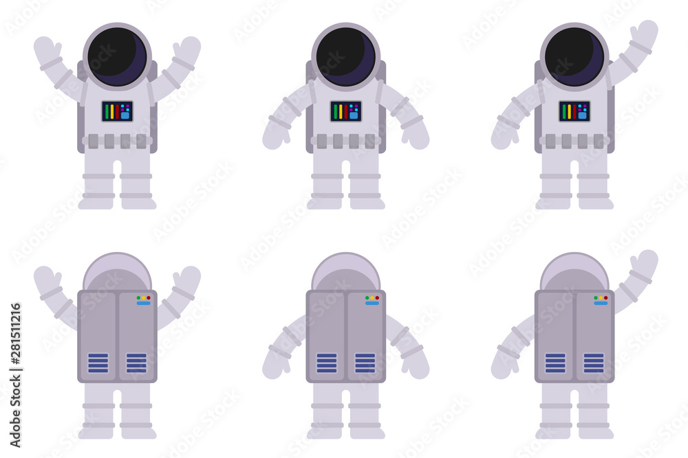 Isolated images of an astronaut in different poses, from the front and ...