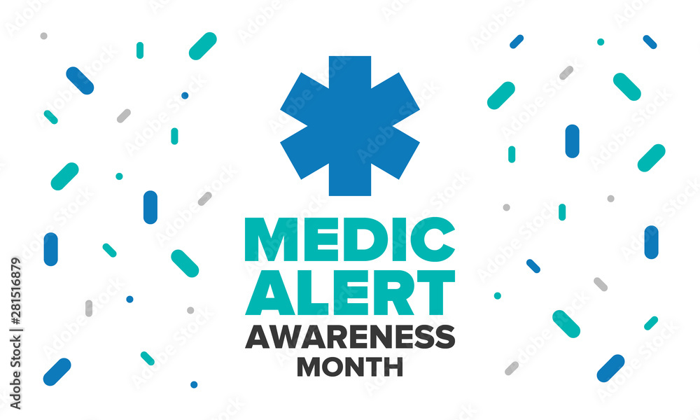 Medic Alert Awareness Month in August. Medical bracelets. First aid ...