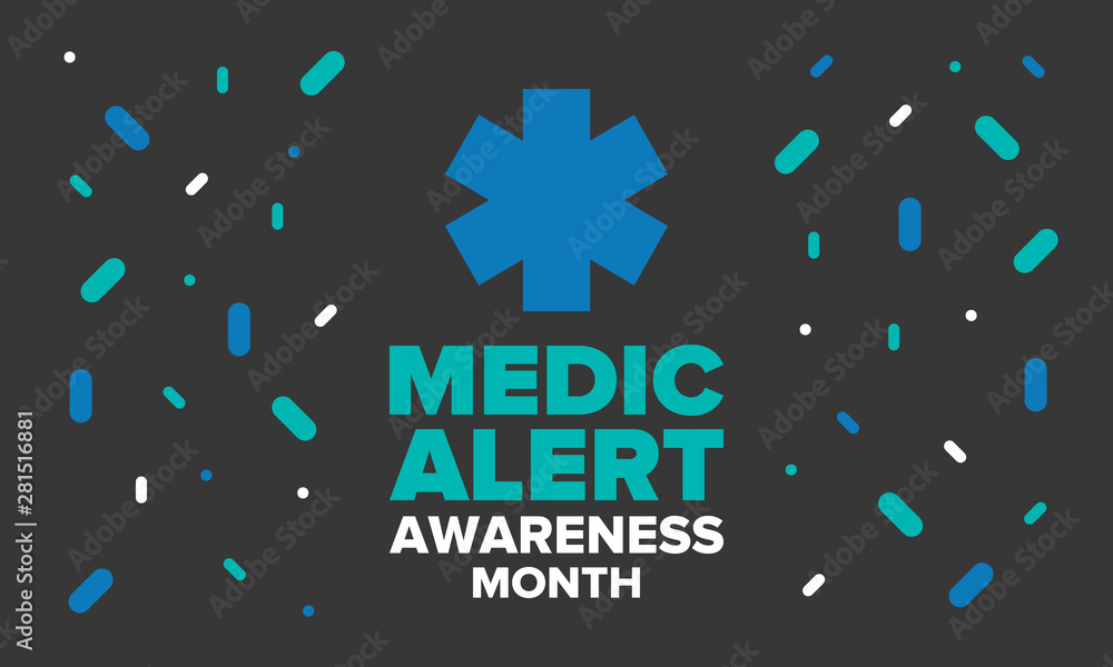 Medic Alert Awareness Month in August. Medical bracelets. First aid ...