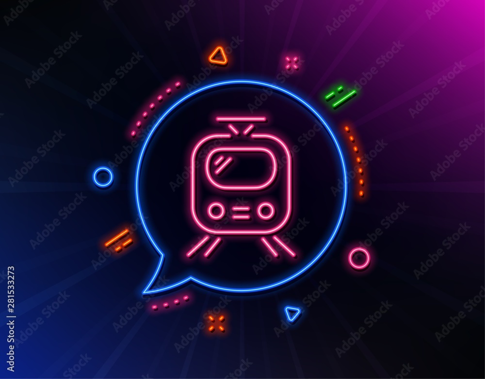 Train transport line icon. Neon laser lights. Public transportation ...