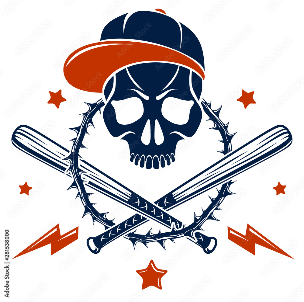 Gangster emblem logo or tattoo with aggressive skull baseball bats and ...