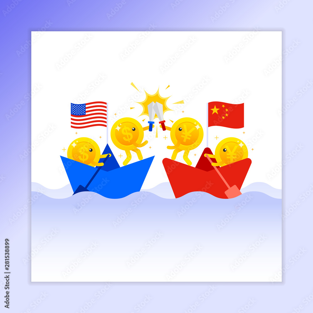 Cartoon Coins Money Character holds Swords and Shields battle on Ships ...