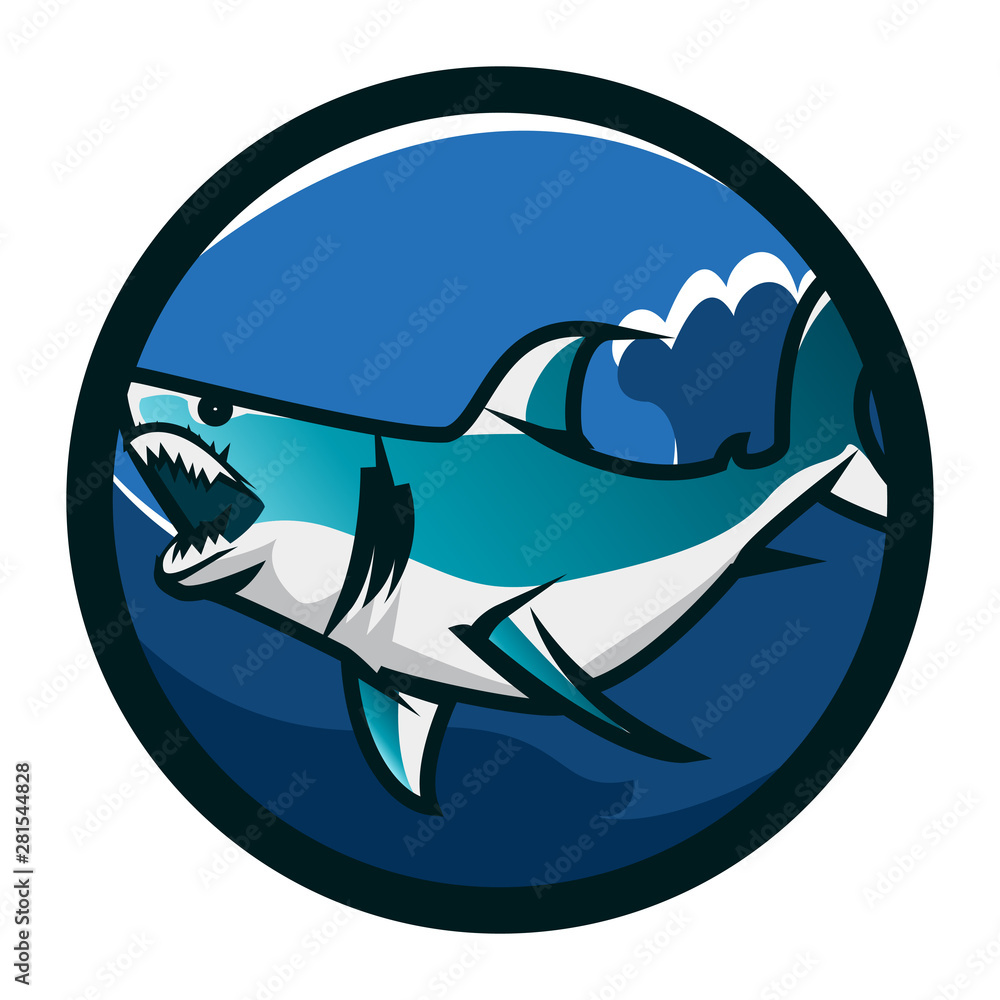 Shark circle emblem logo design. Shark icon logo identity. Shark head ...