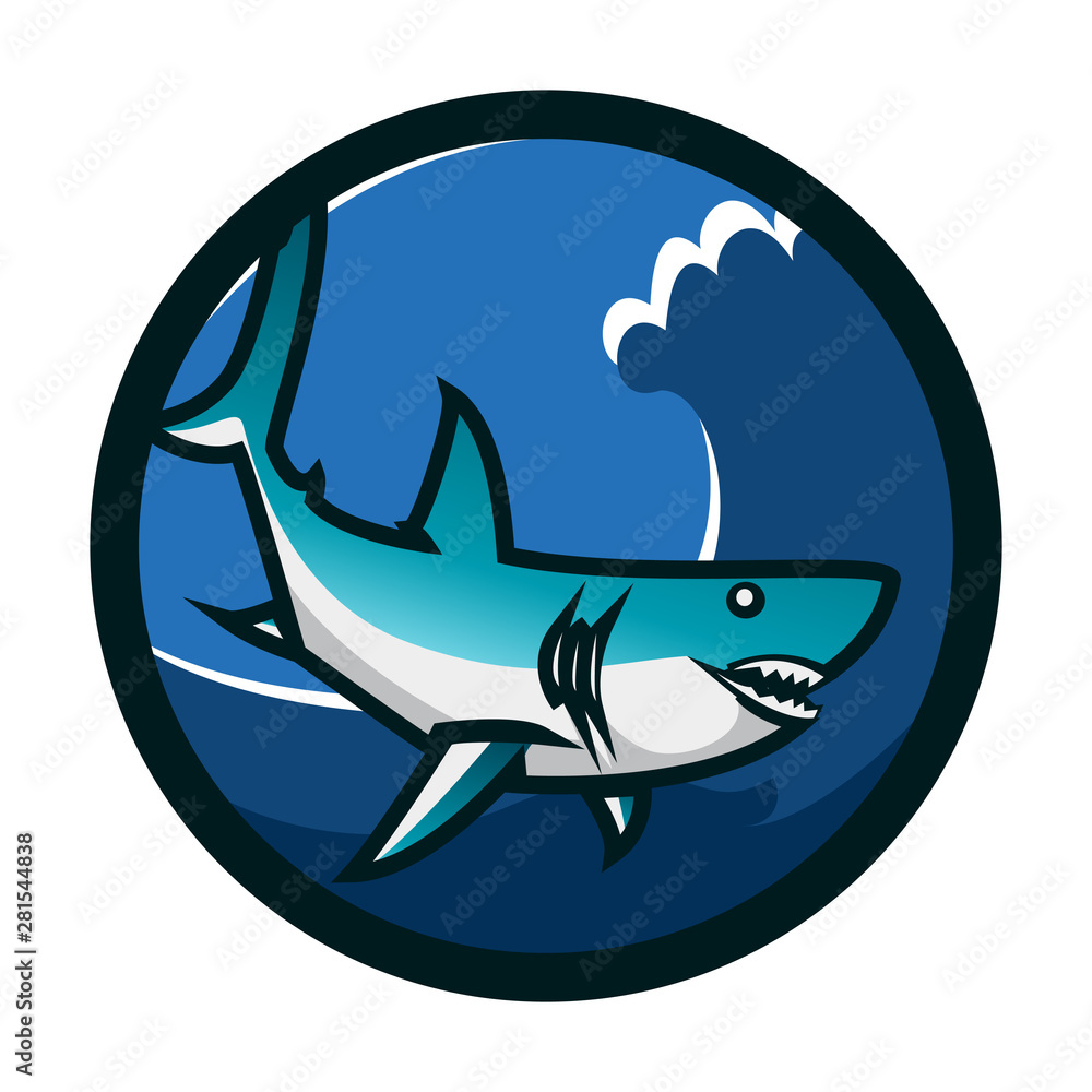 Shark circle emblem logo design. Shark icon logo identity. Shark head ...