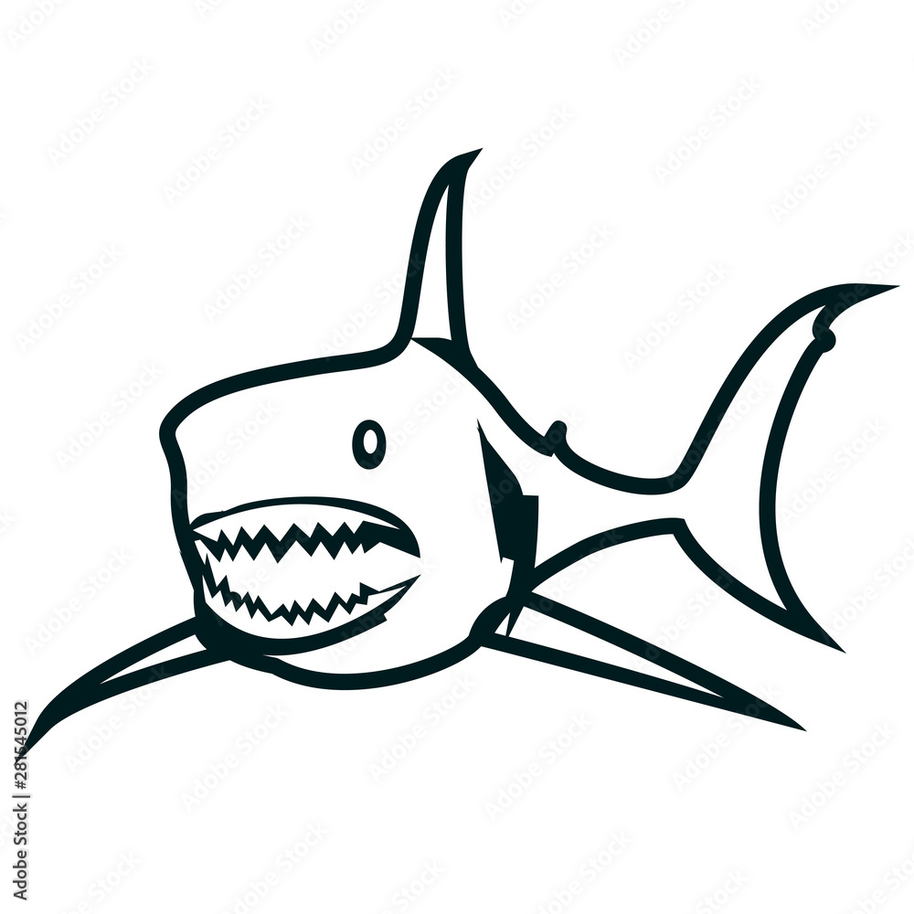 Shark line art vector illustration. Shark simple outline design Stock ...