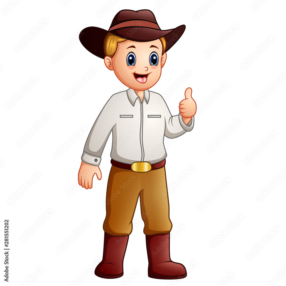 Cartoon cowboy giving a thumbs up and smiling Stock Vector | Adobe Stock