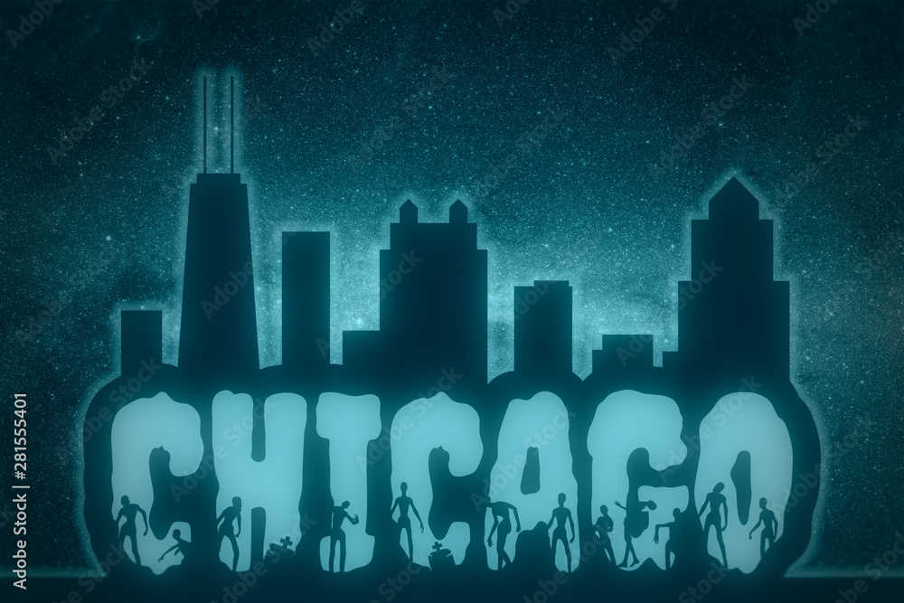 Chicago city name and zombie silhouettes on them. Halloween theme ...