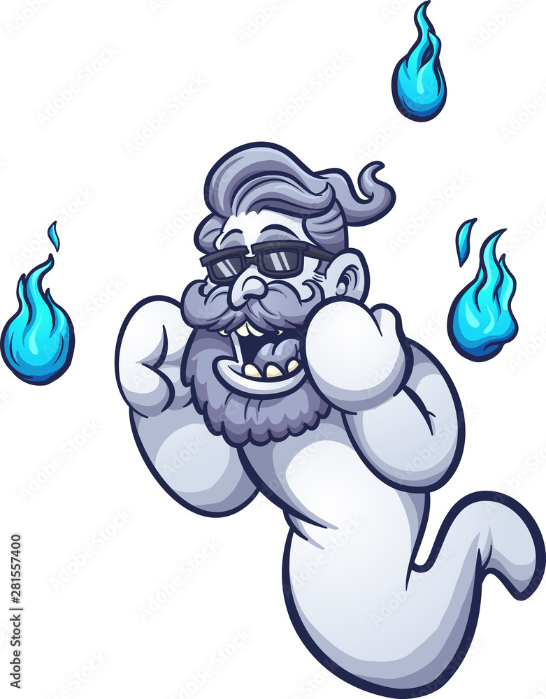 Hipster cartoon ghost yelling clip art. Vector illustration with simple ...