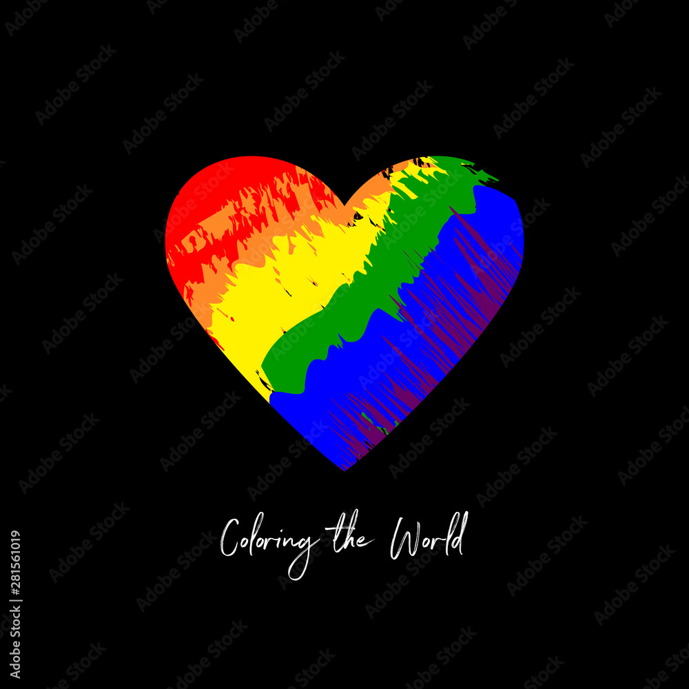 coloring the world text. vector heart shape with grunge style color ...