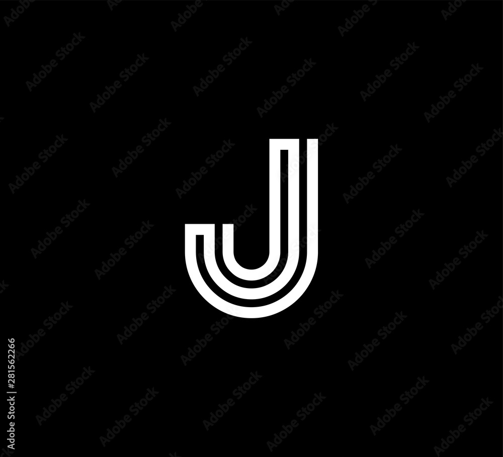 Initial white letter line shape logo black background J Stock Vector ...