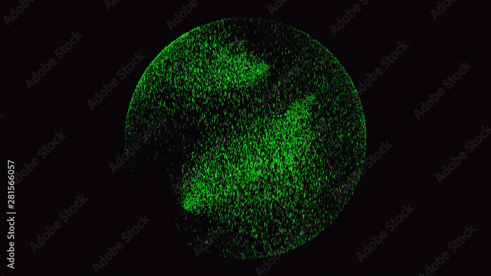Dark green background has a small green dust particle that shines in a ...
