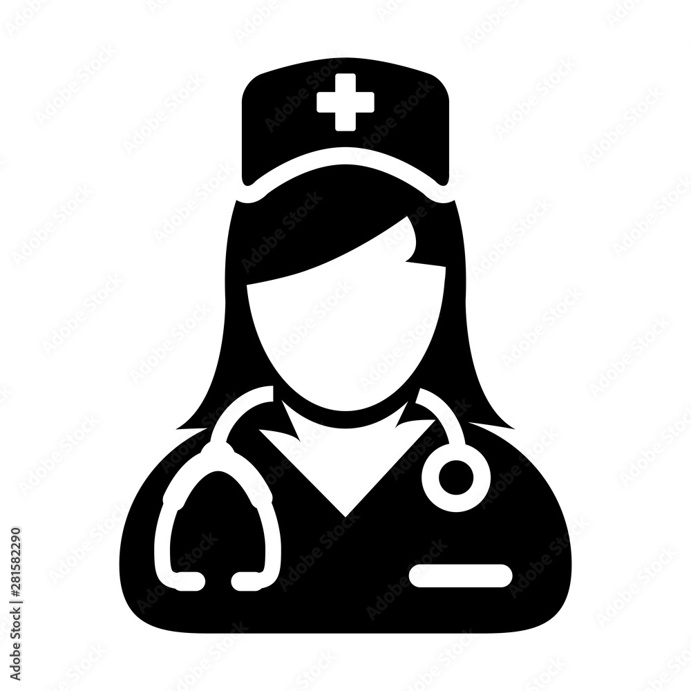 Health icon vector female person profile avatar with a stethoscope for ...