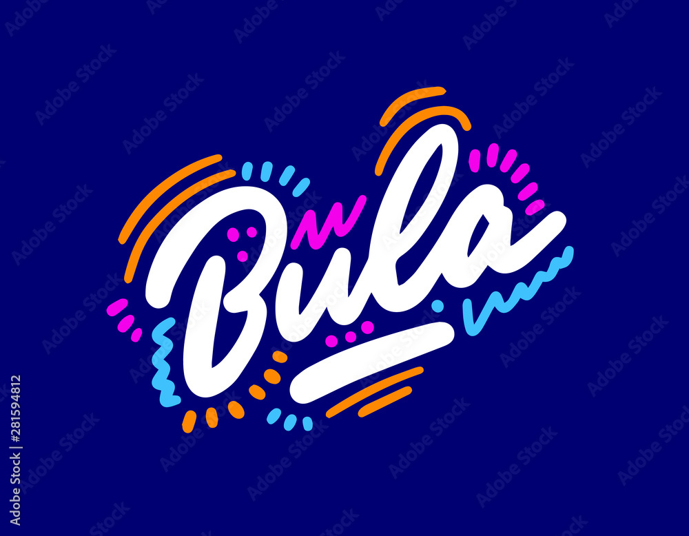 BULA, text design. Vector calligraphy. Typography poster. Usable as ...
