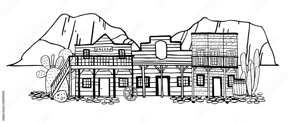 Old Western Town Drawing