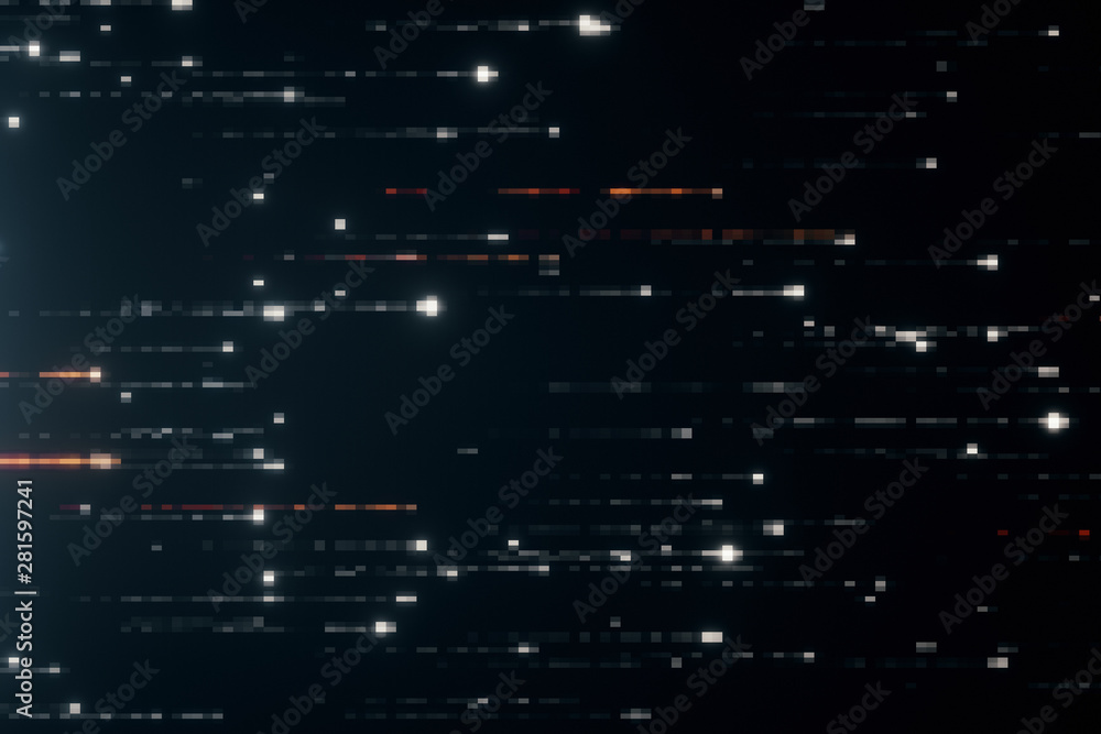 Abstract technology background with animation of fast flying flickering ...