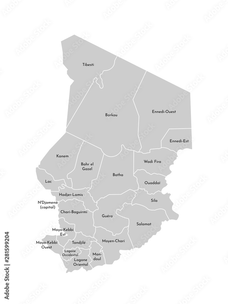 Vector isolated illustration of simplified administrative map of Chad ...