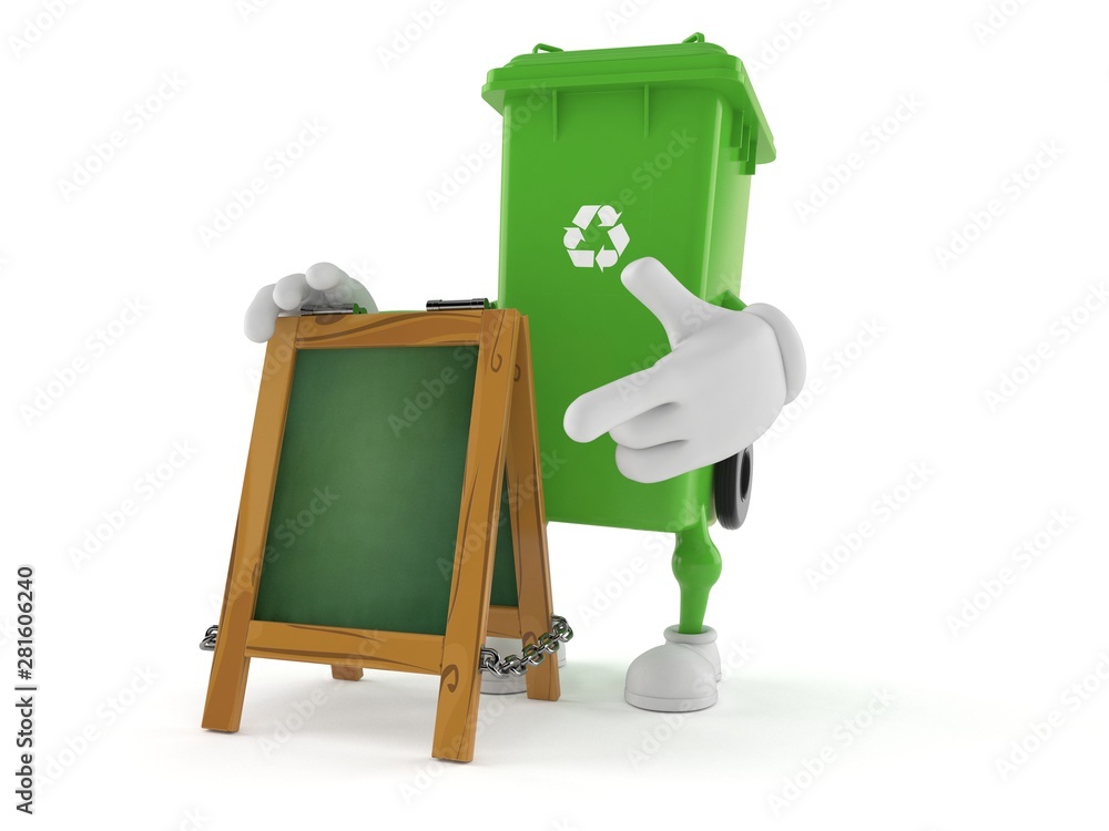 Dustbin character with chalk signboard Stock Illustration | Adobe Stock