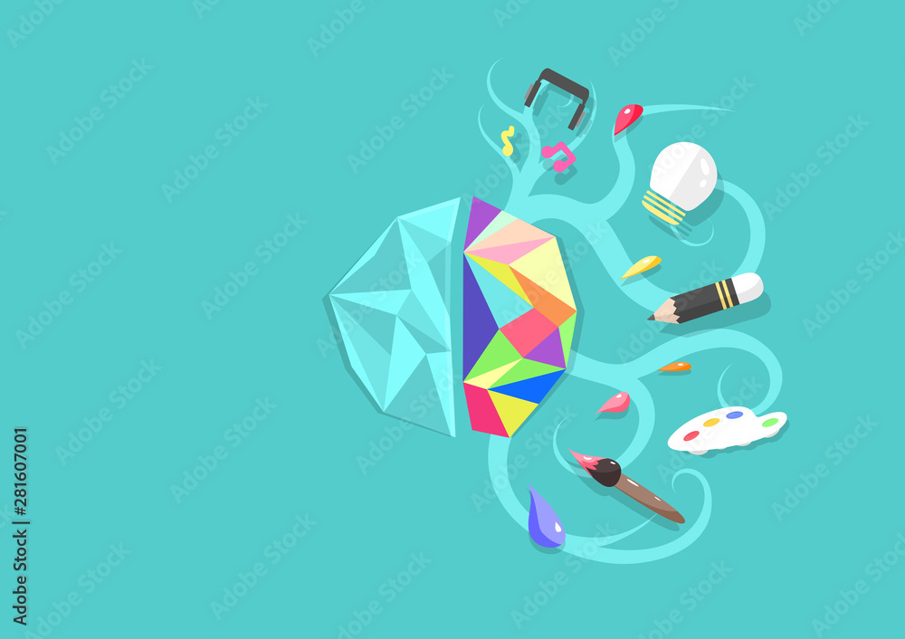 Left brain, mind mapping, colorful art, flat design idea creativity ...