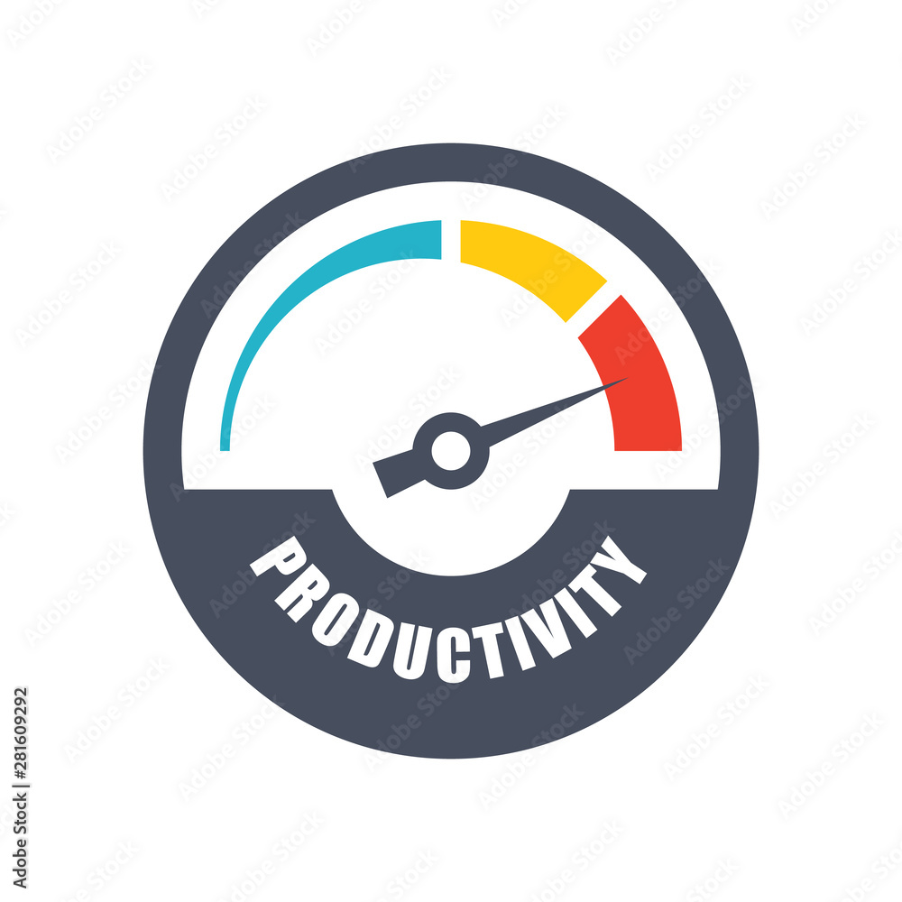 Increase productivity concept with tachometer and text productivity ...