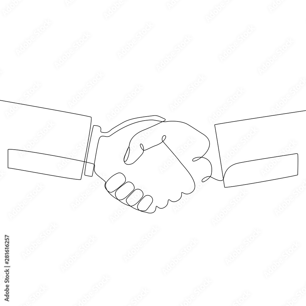 Black continuous icon contour of conclusion of a contract on white ...