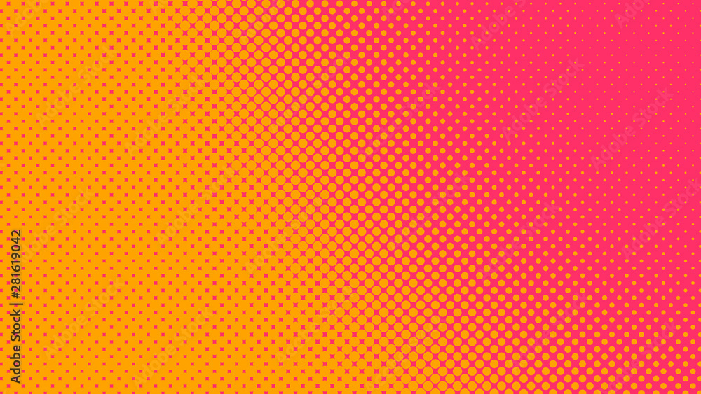 Orange and magenta retro comic pop art background with dots, cartoon ...