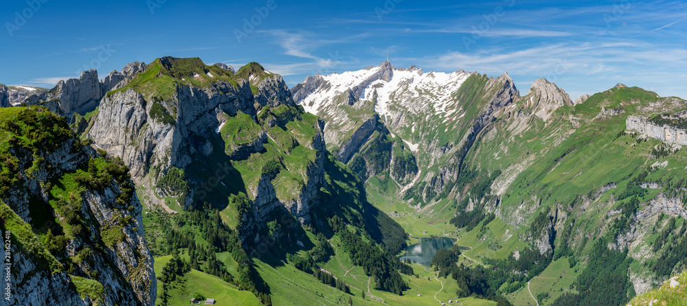 Switzerland, Panoramic view on Santis, EbenAlp and Berggasthaus ...