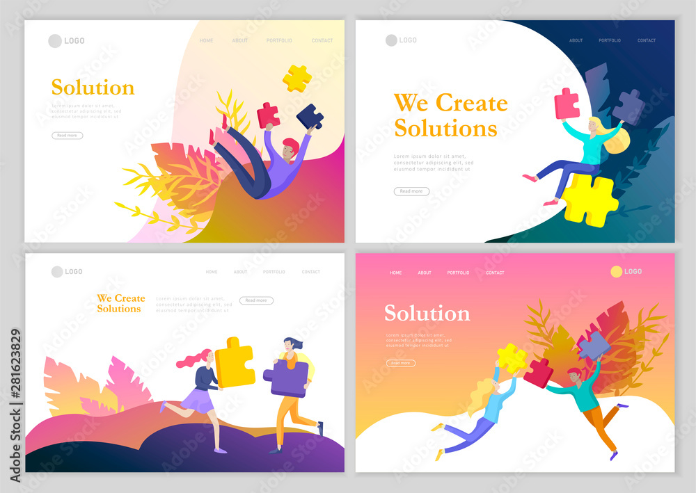 Landing page templates. Vector character business people with ...