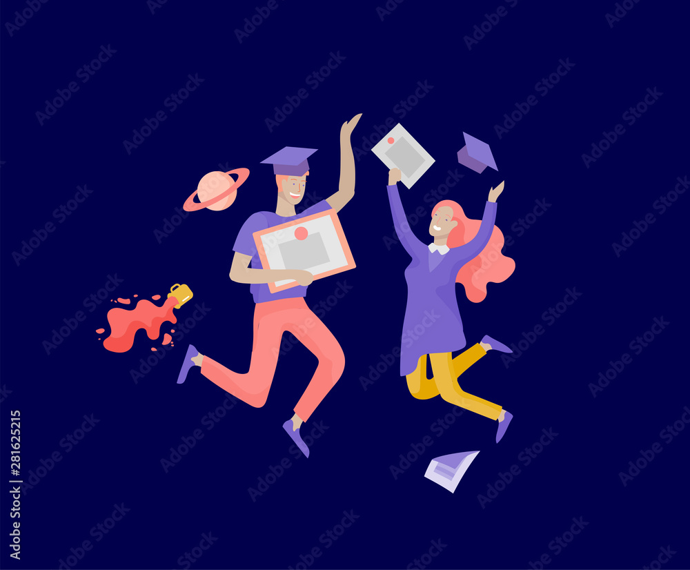 Group smiling graduates people in graduation gowns holding diplomas and ...