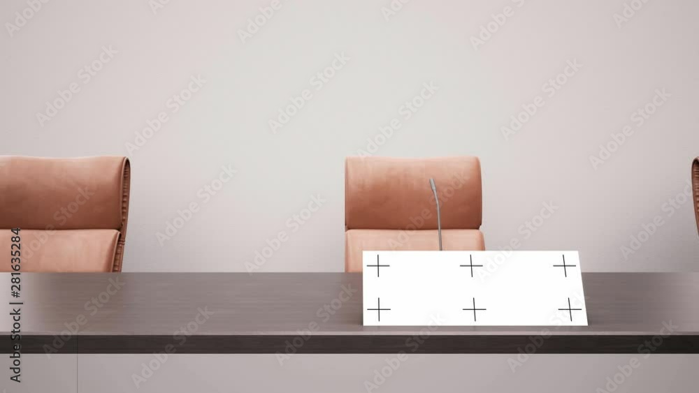 Press Conference Table With Nameplates For Speakers, Brown Leather ...