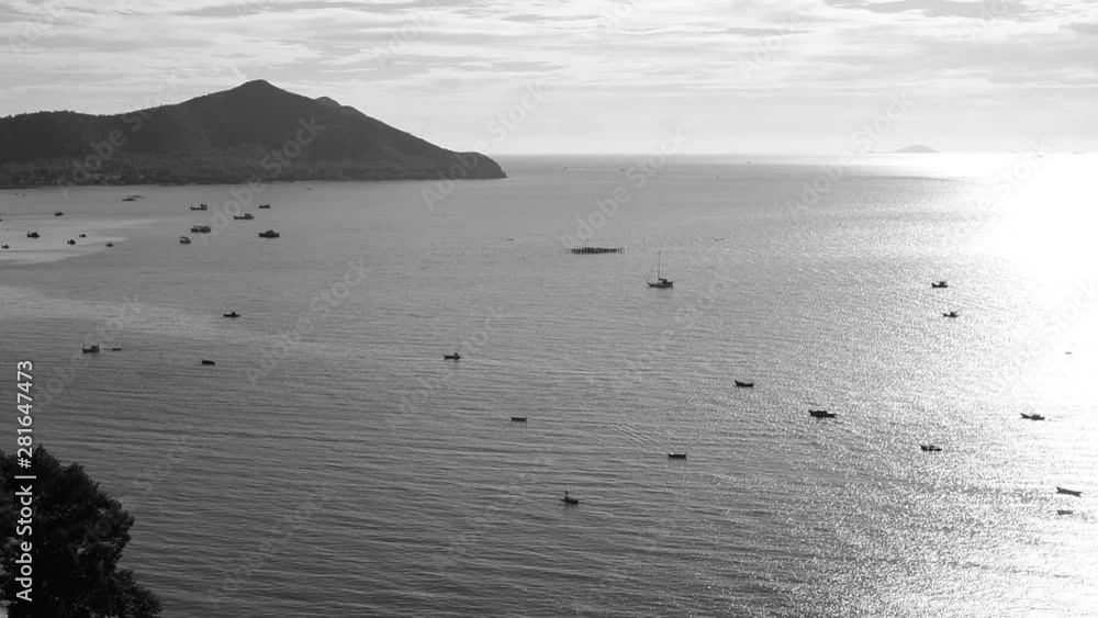 Bang Sare beach near by Pattaya, telephoto ocean view with small ocean ...