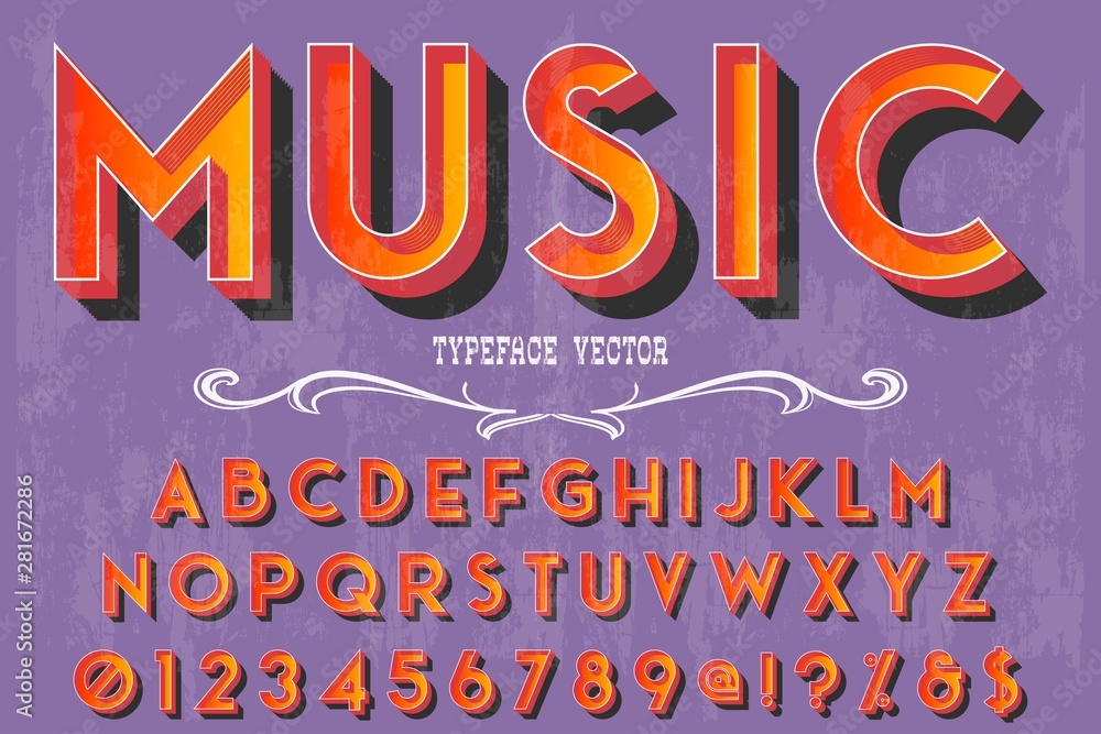 abc Vintage typeface Font handcrafted vector named vintage music Stock ...