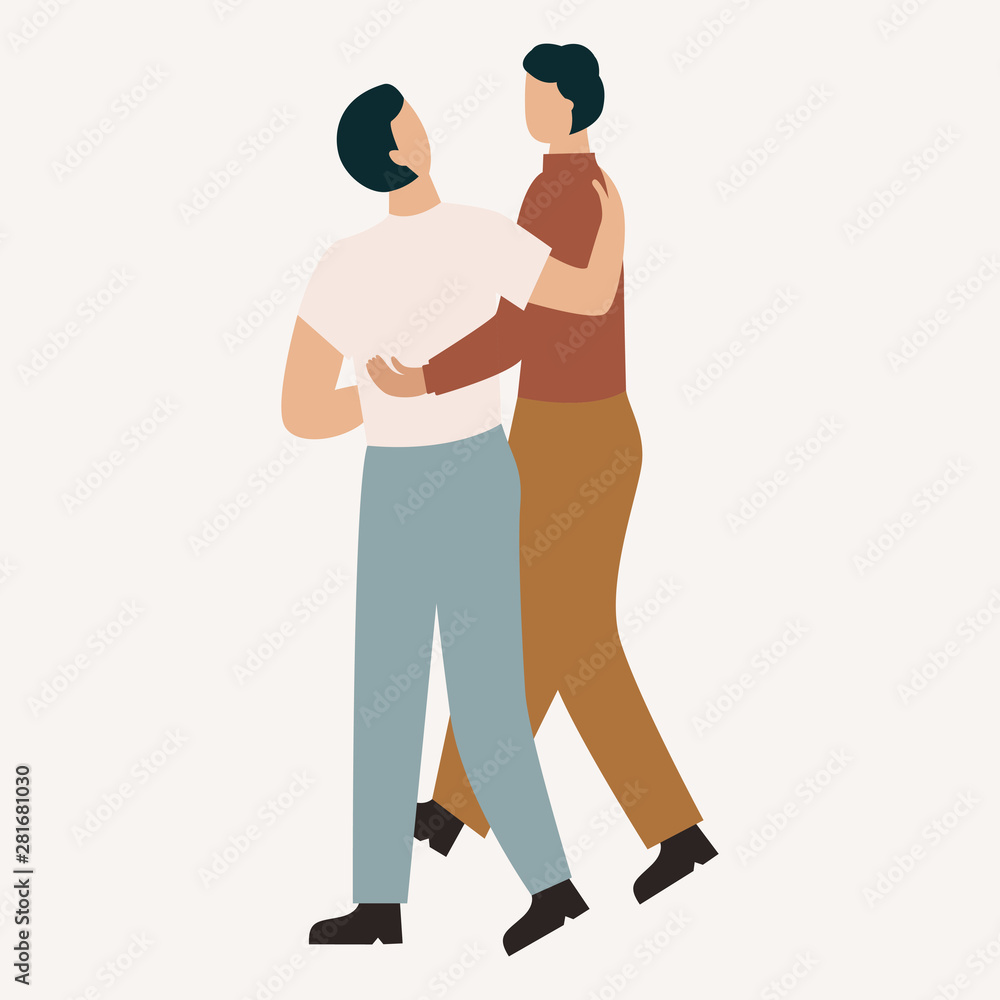 LGBT couple or friends are hugging and watching at each other while ...