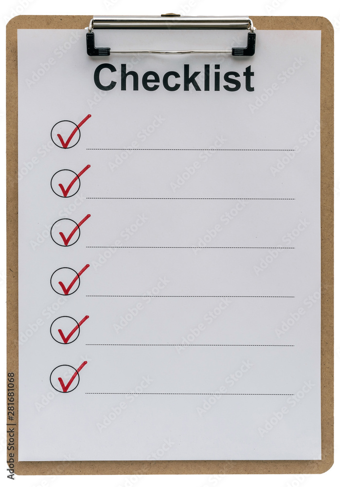 Leere und abgehakte Checkliste vor weißem Hintergrund als Vorlage Stock ...