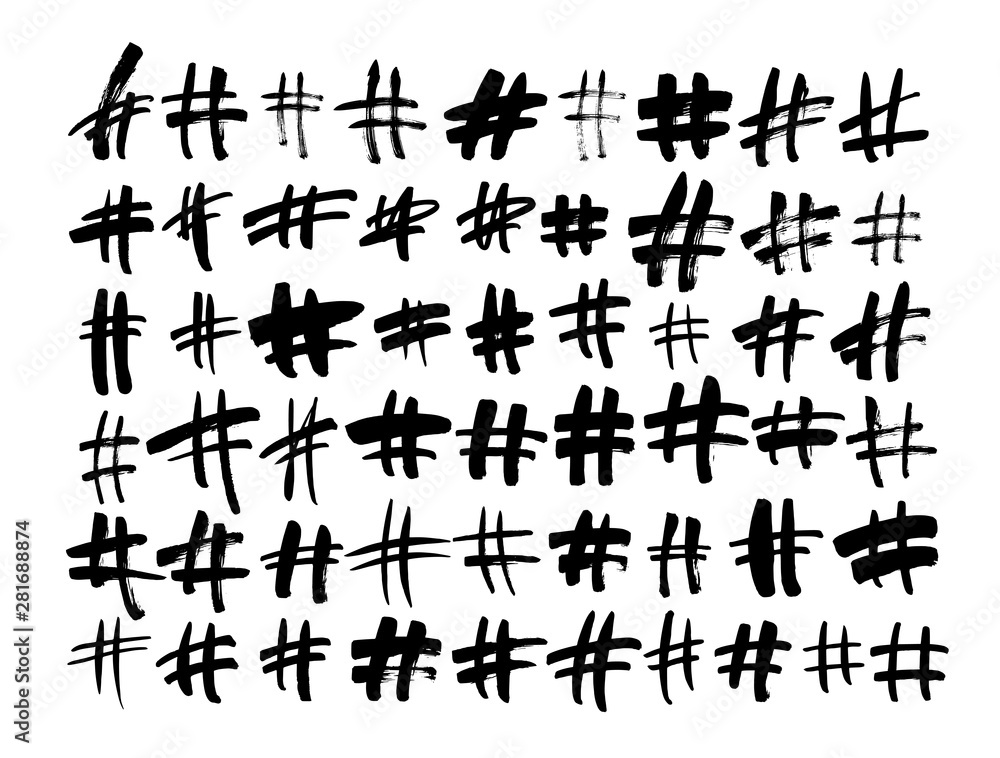 Hand drawn hashtag signs isolated on white background. Vector clip art ...