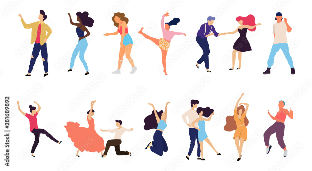 Crowd of young people dancing at club. Big set of characters having fun ...