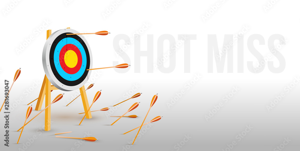 Vecteur Stock Multiple failed inaccurate attempts to hit archery target ...