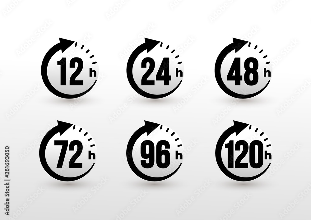 Poster Set of 12, 24, 48, 72, 96, 120 hours clock arrow – Wall Art ...