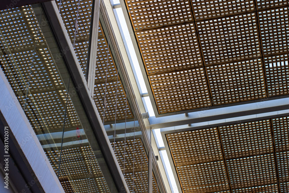 simple building construction of roof grid and glass window perspective ...
