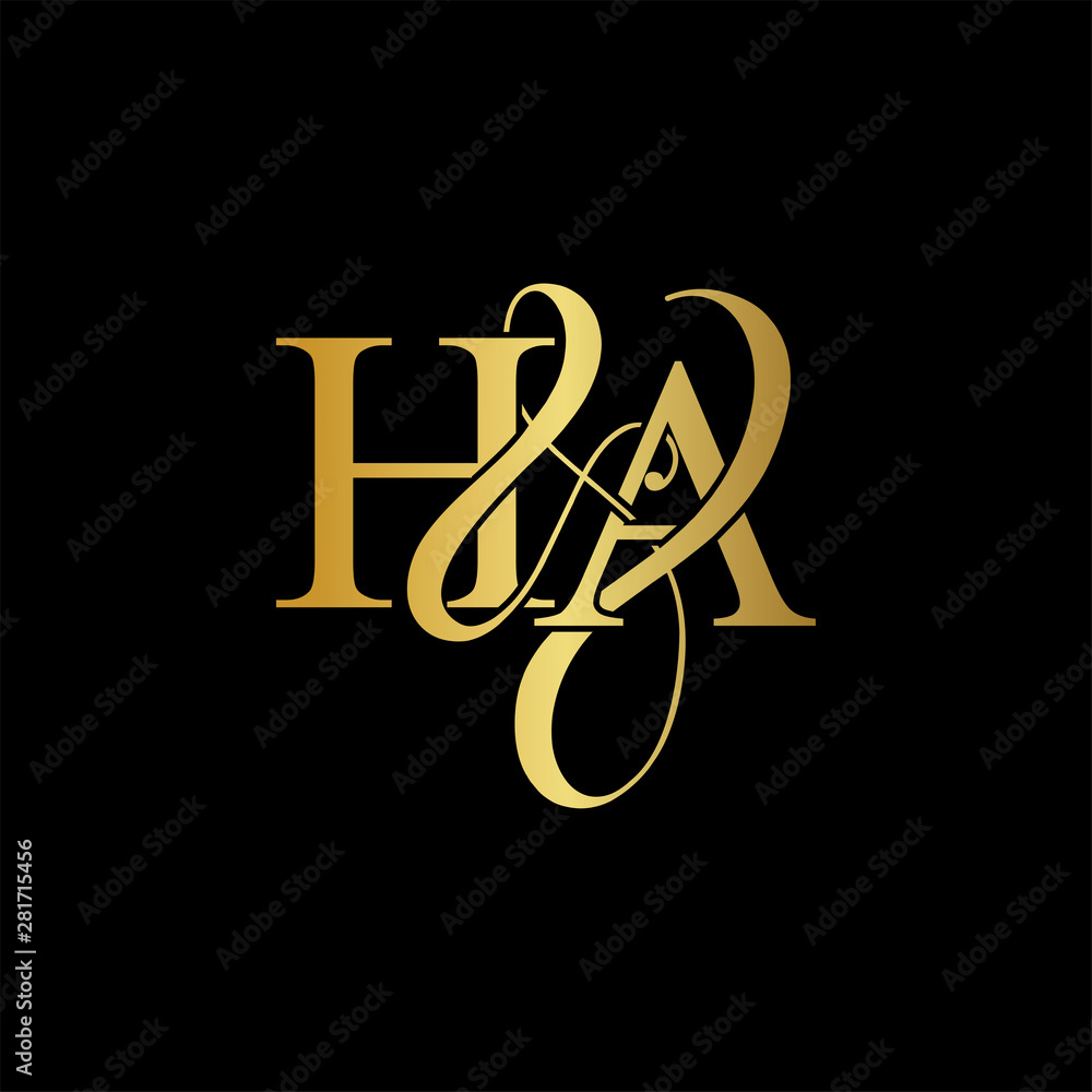 Initial letter H & A HA luxury art vector mark logo, gold color on ...