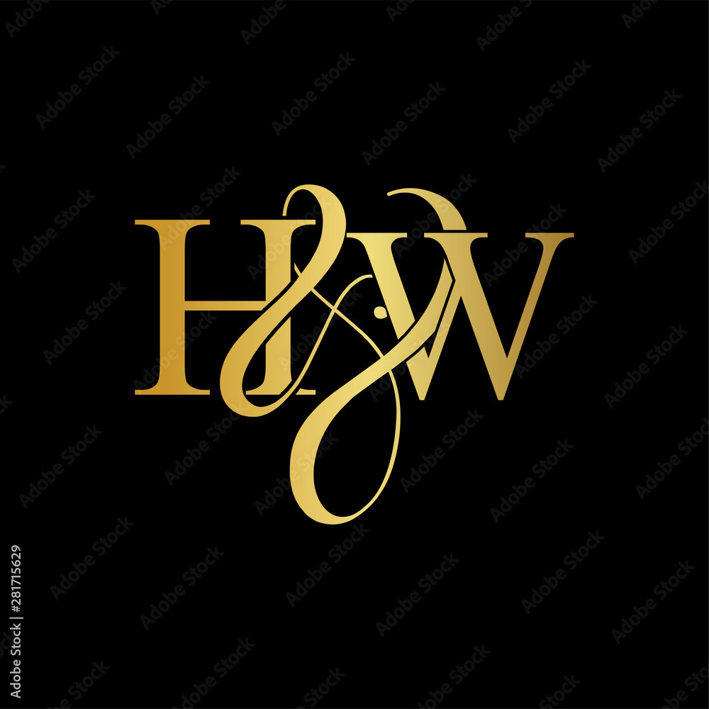 Initial letter H & W HW luxury art vector mark logo, gold color on ...