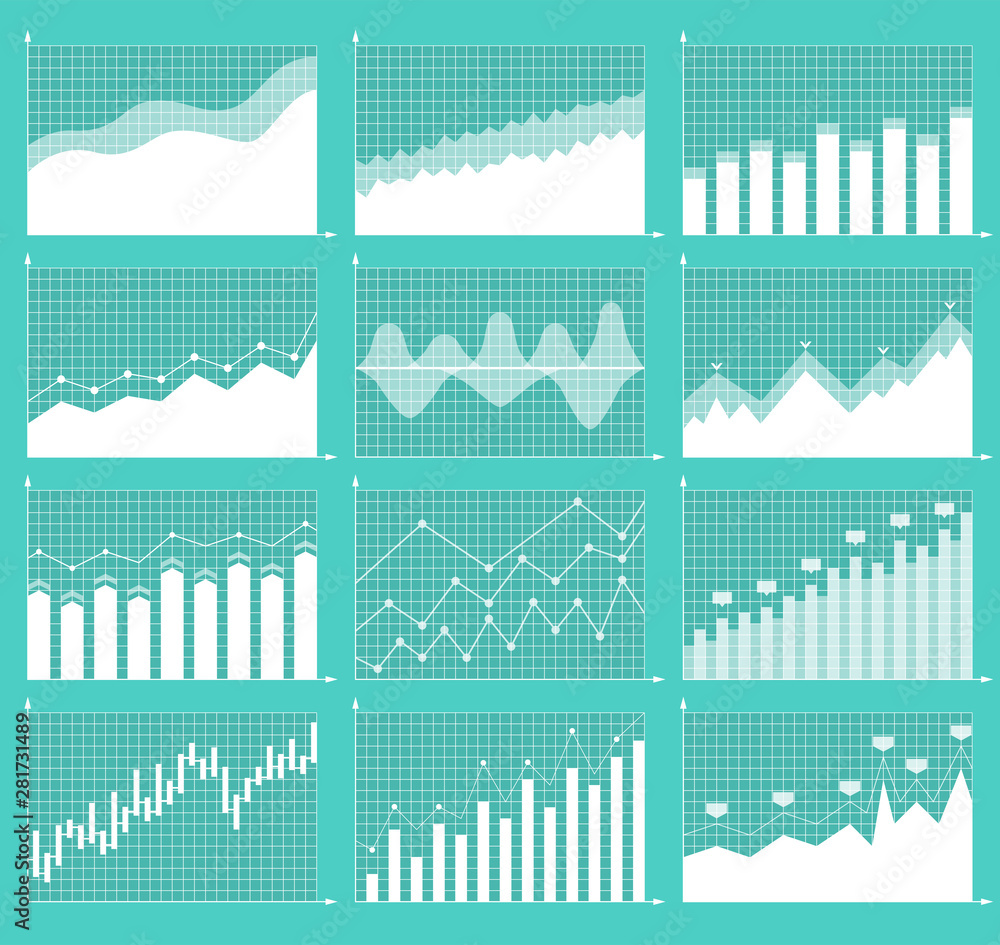 Set of different graphs and charts, information on charts, statistical ...
