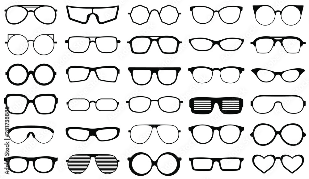 Glasses frames silhouette. Retro glasses, eye health eyewear and rim ...