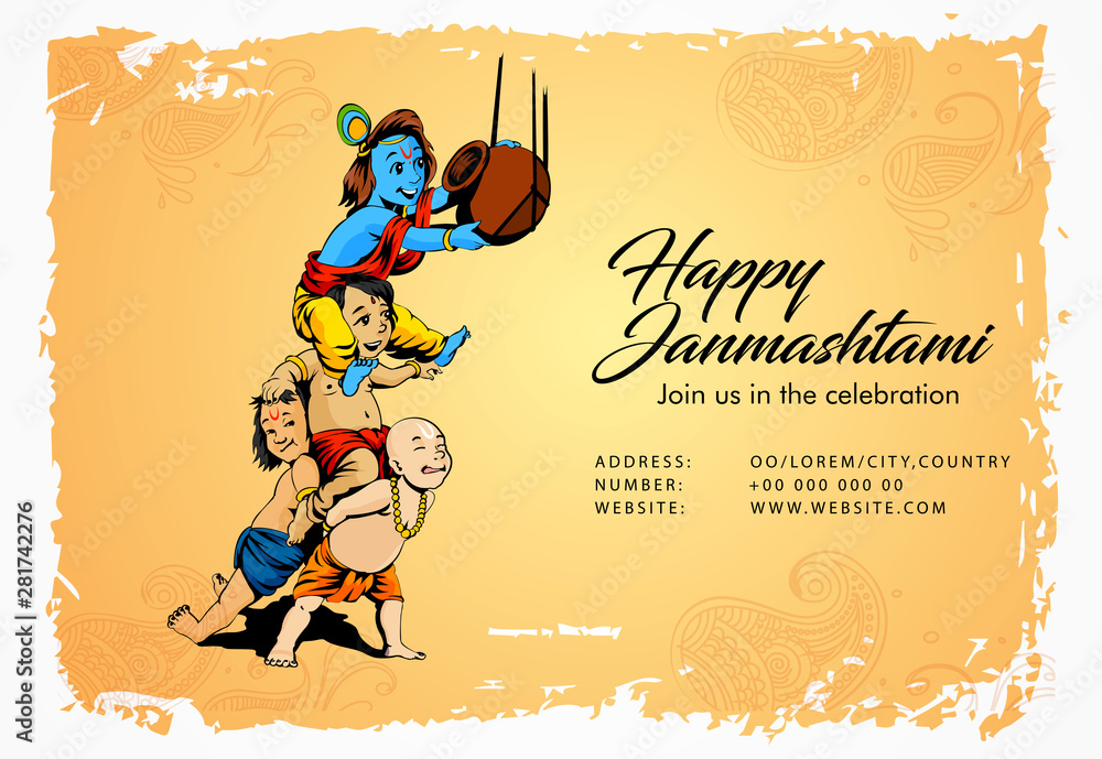 Celebrate illustration of banner, card poster for Lord Krishna in Happy ...