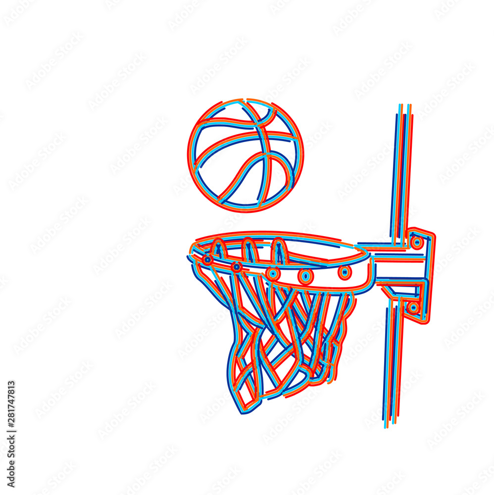 Basketball basket shot, hoop, game, Line art vector illustration. Stock ...