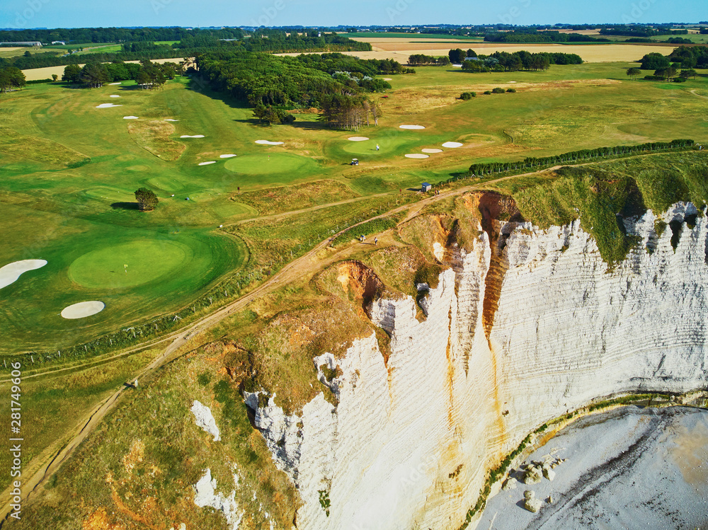 Picturesque landscape of white chalk cliffs and natural arches of ...