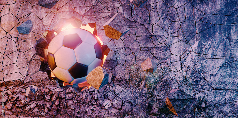 Soccer Ball Breaking The Wall - 3D Illustration Stock Illustration ...