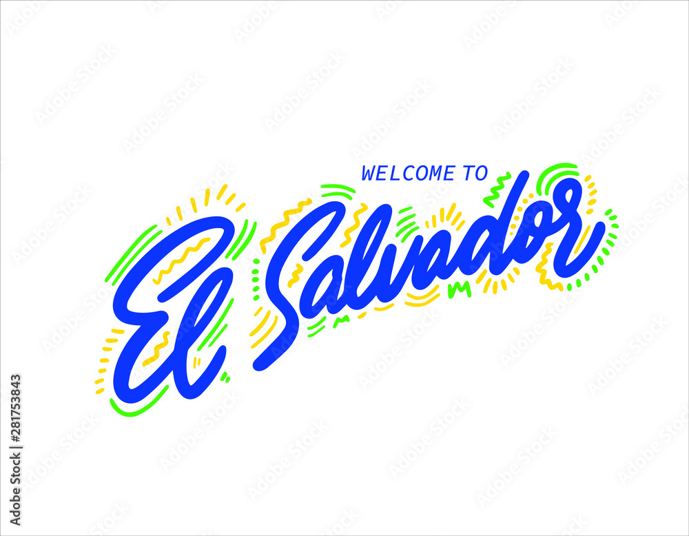 El Salvador. Name country word text card, banner script. Beautiful ...