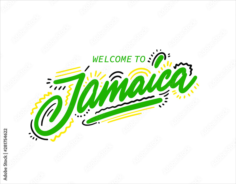 Jamaica. Name country word text card, banner script. Beautiful ...