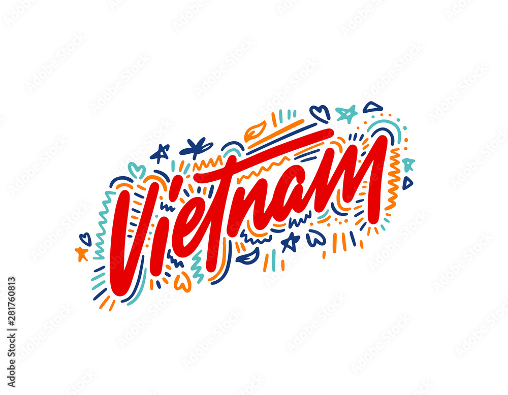 Vietnam. Name country word text card, banner script. Beautiful ...
